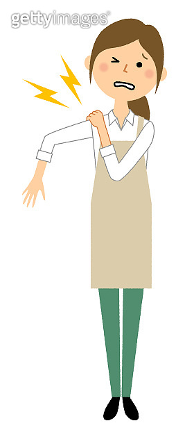Woman wearing apron, Shoulder pain 이미지 (1097310214) - 게티이미지뱅크