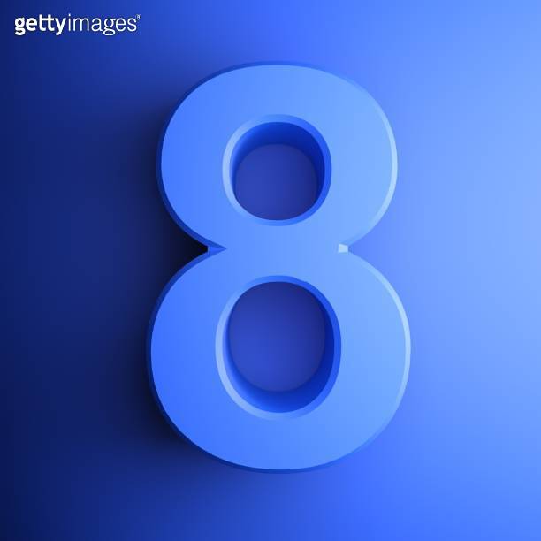 Blue square number 8 icon - 3D rendering illustration 이미지 (1164367759 ...