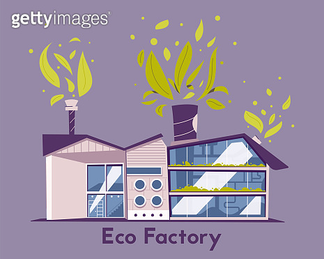 Modern green eco factory building. Cartoon vector illustration ...