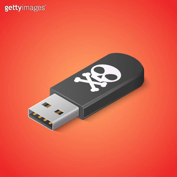 Computer virus on usb flash card. Danger malware infection concept ...