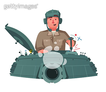 Character playing game on a panzer desk. Cartoon vector illustration ...