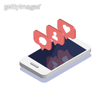 Smartphone with social media push notifications icon in trendy ...