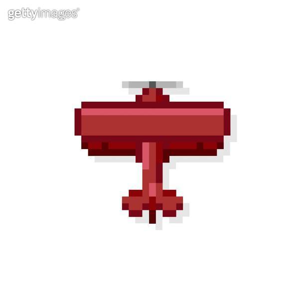 Pixel art 8 bit arcade crop duster air plane red isolated vector ...