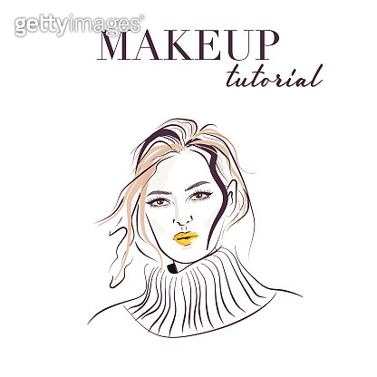 Woman face hand drawn. Makeup model face vector sketch. Young woman ...