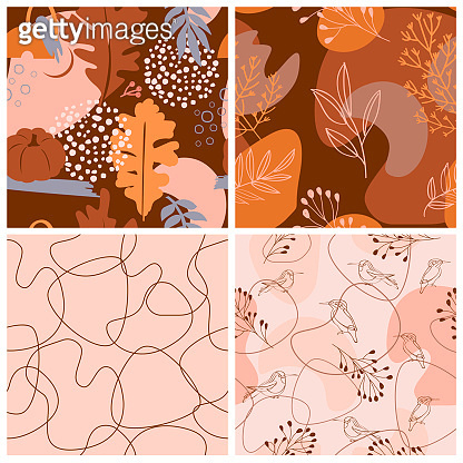 Set of abstract autumn seamless pattern with autumn elements, shapes ...