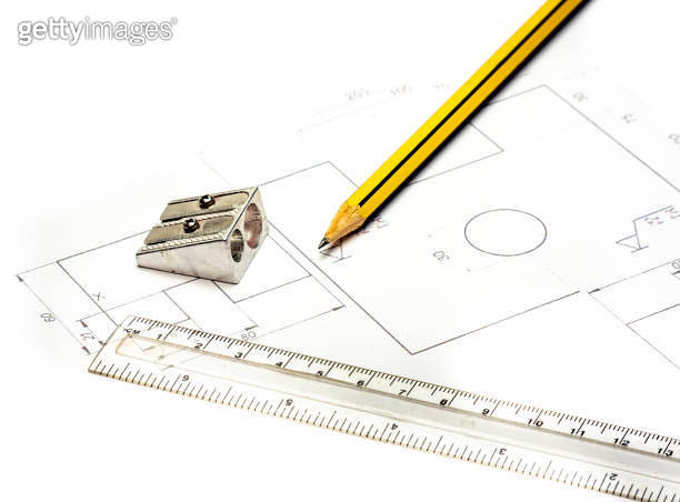 technical drawing with pencil ruler and sharpener 이미지 (1189938255) - 게티 ...