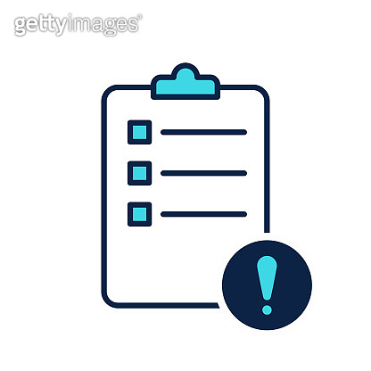 Clipboard or checklist icon with exclamation mark, alert, error, alarm ...