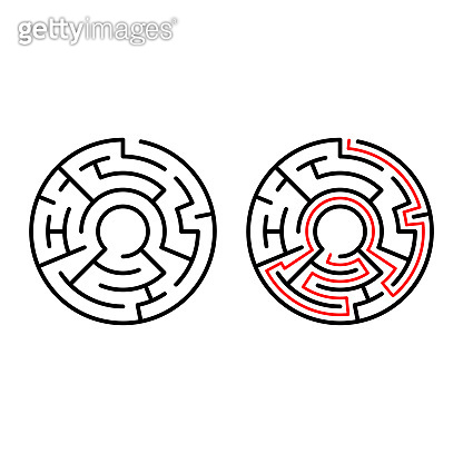 Vector simple black maze circle with solution. Simple black labyrinth ...