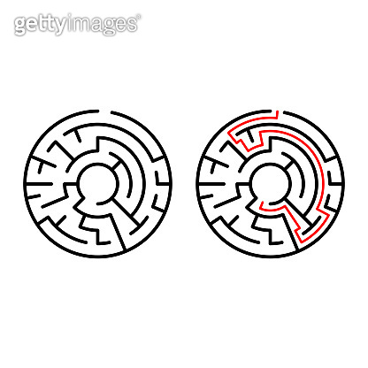 Vector simple black maze circle with solution. Simple black labyrinth ...