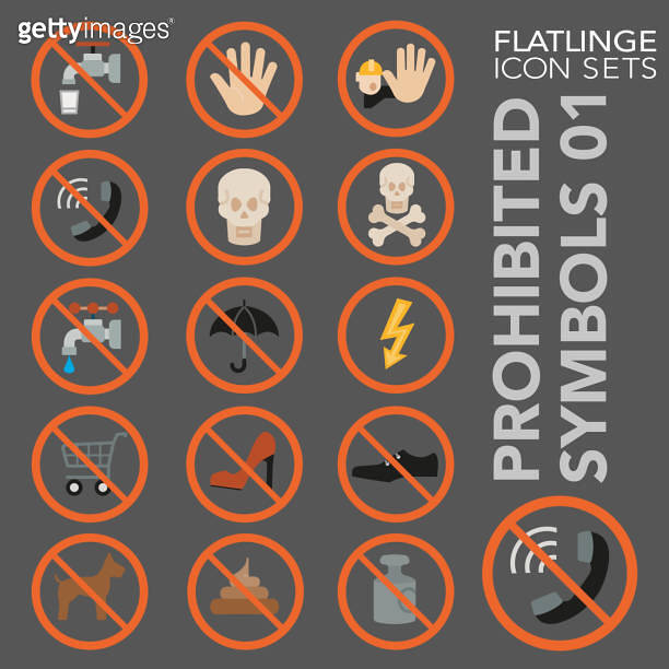 Colorful icon set of Prohibited Symbols 01 (1185387181) - 게티이미지뱅크