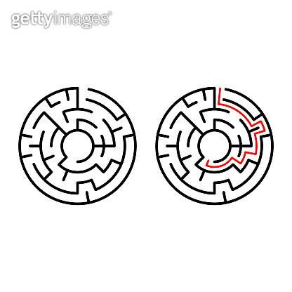 Vector simple black maze circle with solution. Simple black labyrinth ...