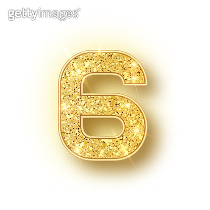 Gold glitter alphabet numbers 6 with shadow. Vector realistick shining ...