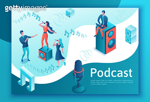 Isometric music radio show 3d illustration, modern concert poster ...