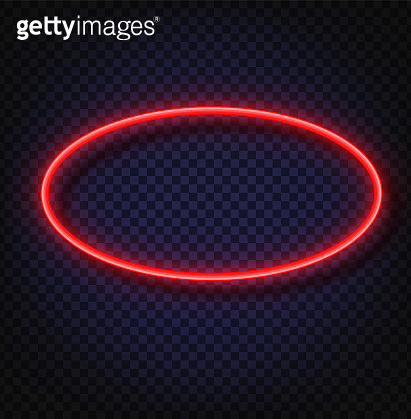 Neon light oval banner. Vector Neon light frame sign. Realistic glowing ...