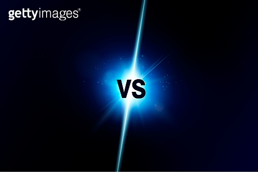 Blue neon versus logo vs letters for sports and fight competition ...