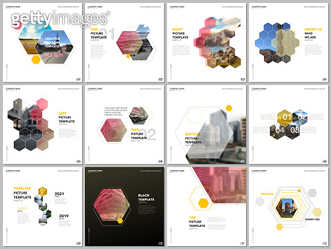 Minimal brochure templates with colorful hexagons, hexagonal shapes ...