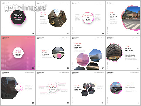 Minimal brochure templates with red color hexagons, hexagonal shapes ...