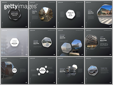 Minimal brochure templates with gray color hexagons, hexagonal shapes ...