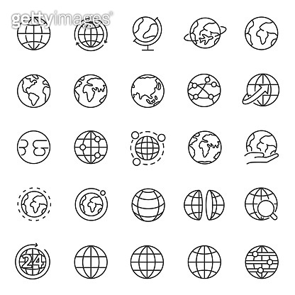 Globe, icon set. Planet Earth, world map in different variations ...