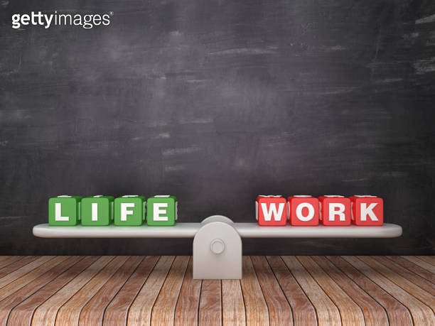 Seesaw Scale with LIFE WORK Cubes on Chalkboard Background - 3D ...