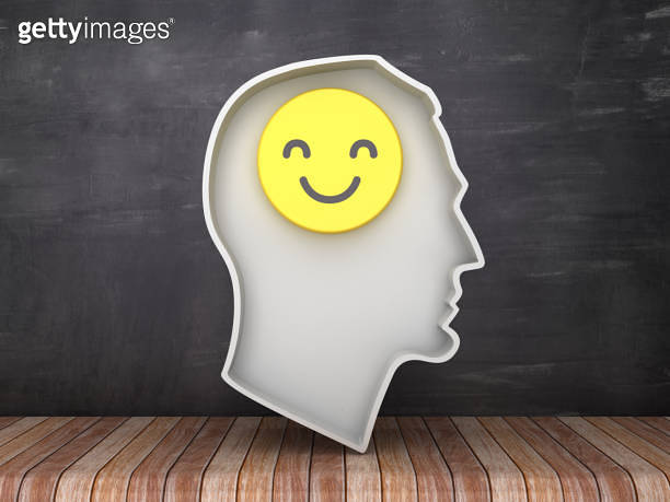 Human Head Shape with Smile Emoticon on Chalkboard Background - 3D ...
