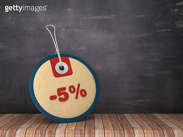 -5% Price Tag on Chalkboard Background - 3D Rendering (1180229876) - 게티 ...