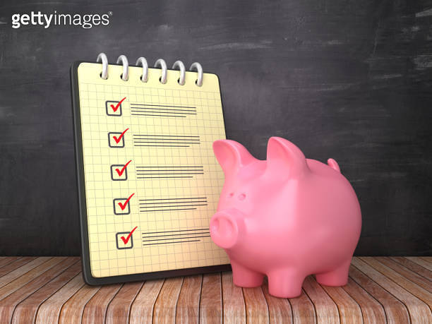 Check List Note Pad with Piggy Bank on Chalkboard Background - 3D ...