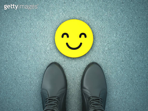 Feet on Asphalt Road with Smile Emoticon - 3D Rendering (1137330267 ...