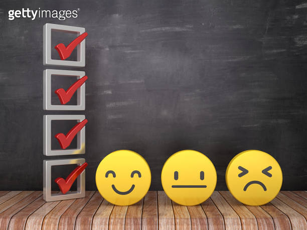3D Check List with Emoticons on Chalkboard Background - 3D Rendering ...