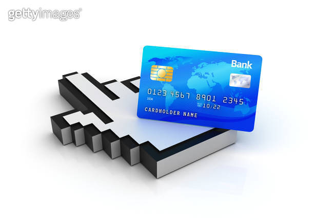 Credit Card with Computer Hand Cursor - 3D Rendering (1145898864) - 게티이미지뱅크