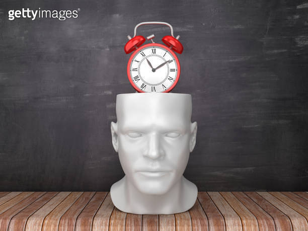Human Head with Clock on Chalkboard Background - 3D Rendering ...