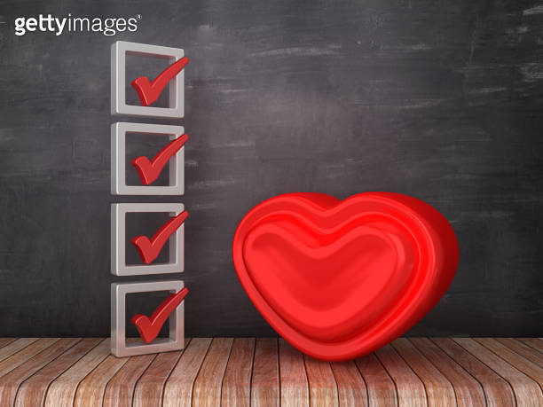 3D Check List with Heart on Chalkboard Background - 3D Rendering 이미지 ...