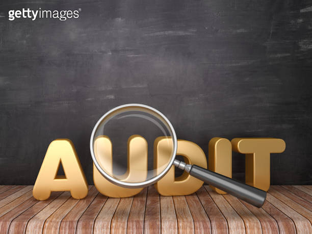 Magnifying Glass with AUDIT Word on Chalkboard Background - 3D ...