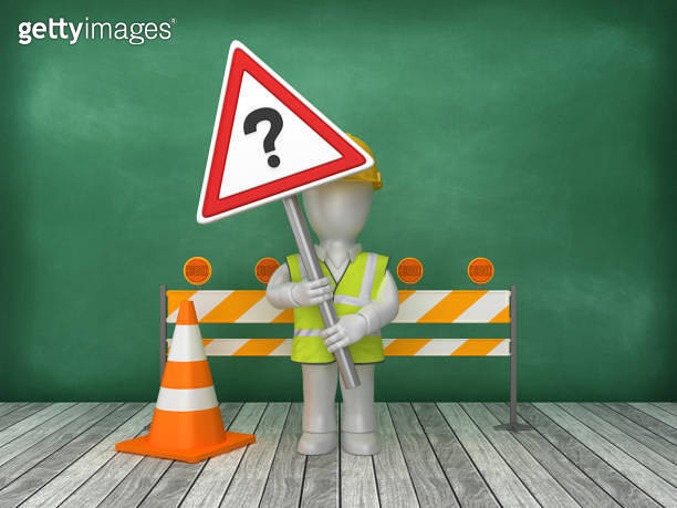 QUESTION MARK Road Sign Construction Site on Chalkboard Background - 3D ...