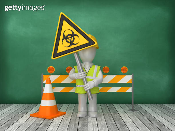 BIOHAZARD Road Sign Construction Site on Chalkboard Background - 3D ...