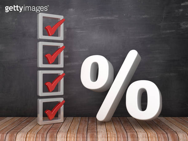 3D Check List with Percentage Symbol on Chalkboard Background - 3D ...