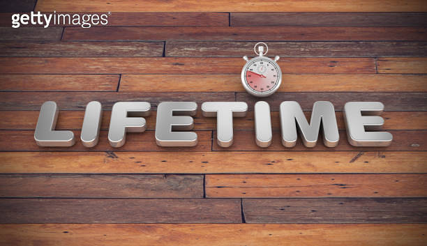 3D Word LIFETIME with Stopwatch on Wood Floor - 3D Rendering 이미지 ...