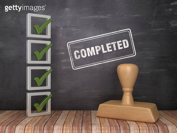 3D Check List with COMPLETED Stamp on Chalkboard Background - 3D ...
