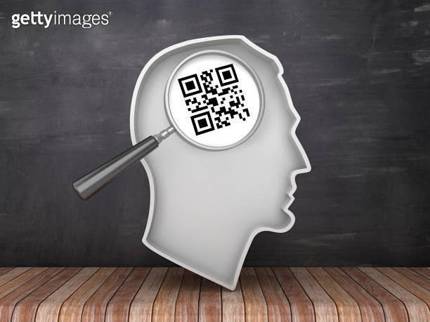 Human Head Shape and Magnifying Glass with QR Code on Chalkboard ...