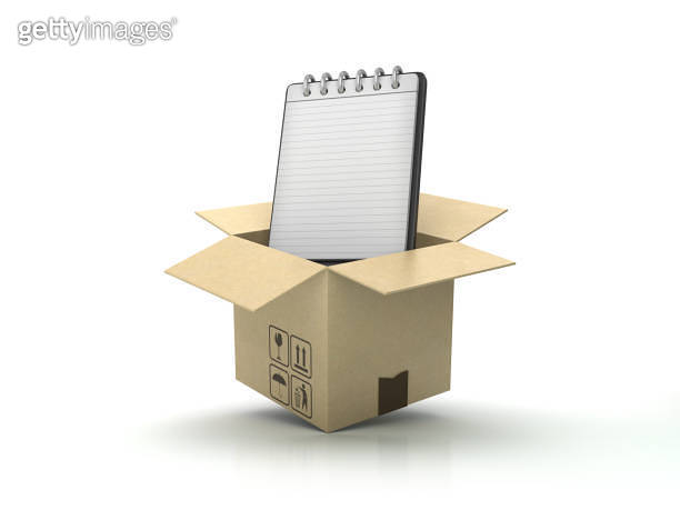 Cardboard Box with Note Pad on Wood Floor - 3D Rendering 이미지 ...