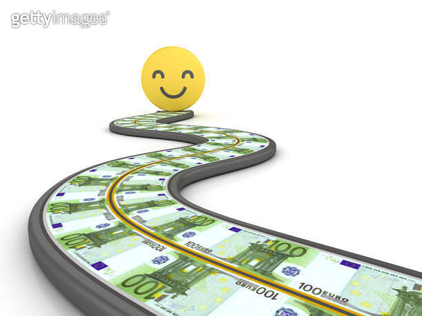 Winding 3D Road with Euro Bills and Smile Emoticon - 3D Rendering ...