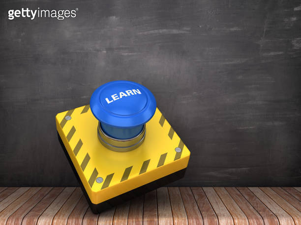 LEARN Push Button on Chalkboard Background - 3D Rendering 이미지 (1151449932) - 게티이미지뱅크