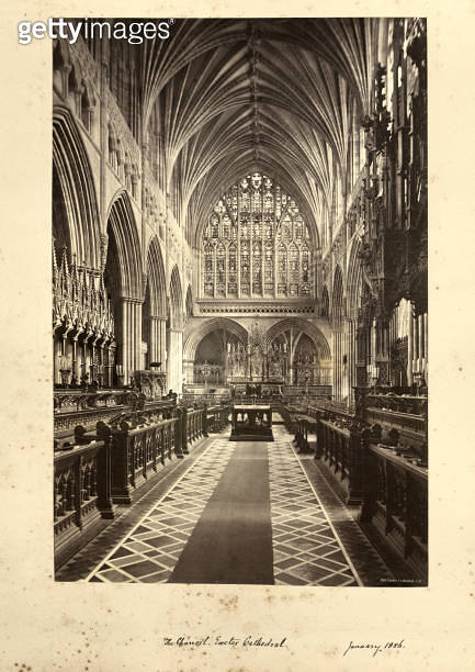 Antique Victorian photograph of Chancel, Exeter Cathedral, 19th Century ...