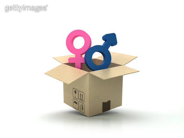 Cardboard Box with Gender Symbols on Wood Floor - 3D Rendering 이미지 ...