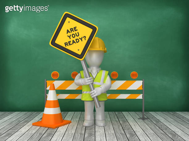 ARE YOU READY? Road Sign Construction Site on Chalkboard Background ...