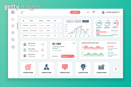 Dashboard admin panel vector design template with infographic elements ...