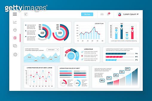 Dashboard admin panel vector design template with infographic elements ...