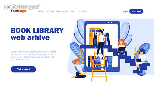 Modern flat web page design template concept of Book Library 이미지 ...