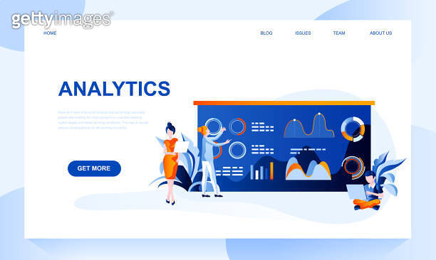 Analytics vector landing page template with header. Statistics research ...