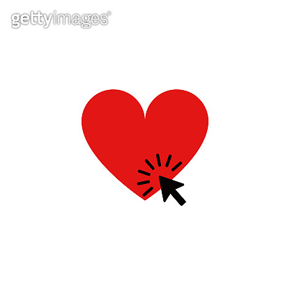 Heart and cursor click outline icon. Heart mouse cursor line vector ...